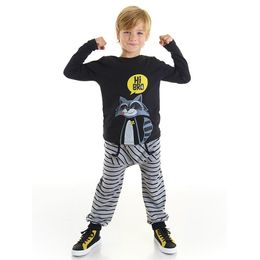Denokids 2tlg. Outfit "Raccoon Boy" in Schwarz/ Grau - 72% | Gr&ouml;&szlig;e 92 | Kinder-longsleeves