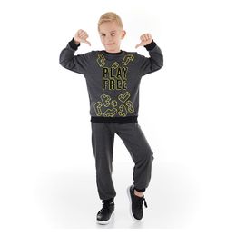 Denokids 2tlg. Outfit "Bricks" in Anthrazit - 74% | Gr&ouml;&szlig;e 104 | Kinder-sweatshirts-jacken