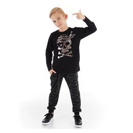 Denokids 2tlg. Outfit "Skull" in Schwarz/ Anthrazit - 74% | Gr&ouml;&szlig;e 98 | Kinder-longsleeves