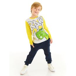 Denokids 2tlg. Outfit "Rawr Dino" in Dunkelblau/ Gelb/ Wei&szlig; - 72% | Gr&ouml;&szlig;e 98 | Kinder-longsleeves