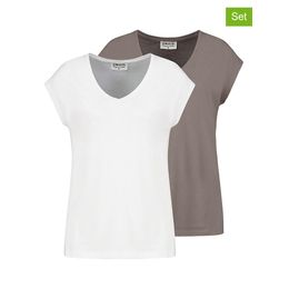 Sublevel 2er-Set: Shirts in Taupe/ Wei&szlig; - 37% | Gr&ouml;&szlig;e S | Damen-tops