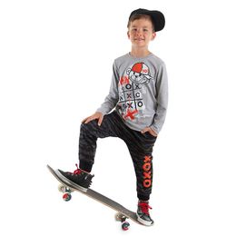 Denokids 2tlg. Outfit "I Win" in Grau/ Schwarz - 71% | Gr&ouml;&szlig;e 122 | Kinder-longsleeves