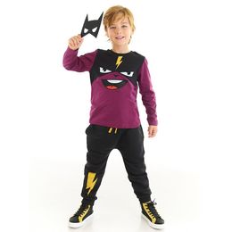 Denokids 2tlg. Outfit "Thunder Mask" in Schwarz/ Lila - 74% | Gr&ouml;&szlig;e 98 | Kinder-longsleeves
