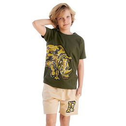 Denokids 2tlg. Outfit "Camo Rhino" in Khaki/ Beige - 68% | Gr&ouml;&szlig;e 122 | Kinder-oberteile