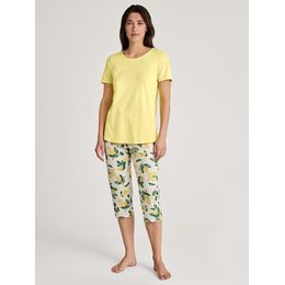 Calida Pyjama in Gelb/ Wei&szlig; - 57% | Gr&ouml;&szlig;e L | Damen-loungewear