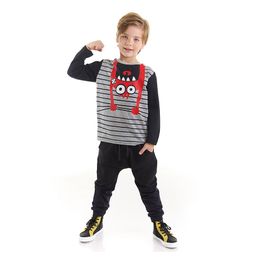 Denokids 2tlg. Outfit "Naughty Monster" in Grau/ Schwarz - 74% | Gr&ouml;&szlig;e 98 | Kinderhosen