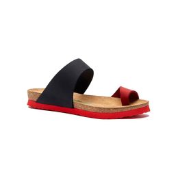 Comfortfusse Leder-Zehentrenner in Schwarz/ Rot - 63% | Gr&ouml;&szlig;e 37 | Damen-sandalen