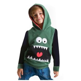 Denokids Hoodie "Toothy" in Gr&uuml;n/ Schwarz - 67% | Gr&ouml;&szlig;e 98 | Kinder-sweatshirts-jacken