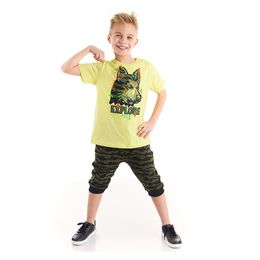 Denokids 2tlg. Outfit "Explorer Wolf" in Gelb/ Grau - 76% | Gr&ouml;&szlig;e 110 | Kinder-oberteile