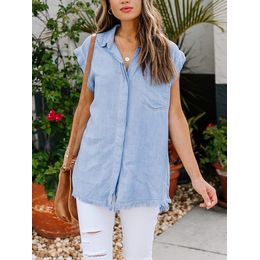 Milan Kiss Jeansbluse in Hellblau - 68% | Gr&ouml;&szlig;e XL | Damen-blusen