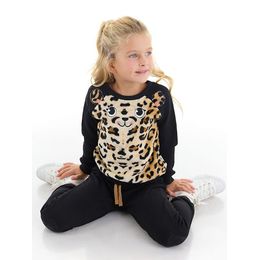 Denokids 2tlg. Outfit "Plush Leopard" in Schwarz/ Beige - 71% | Gr&ouml;&szlig;e 104 | Kinder-sweatshirts-jacken