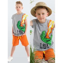 Denokids 2tlg. Outfit "T-Rex" in Grau/ Orange - 66% | Gr&ouml;&szlig;e 134 | Kinder-oberteile