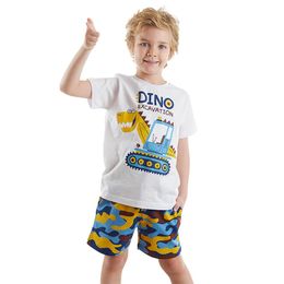 Denokids 2tlg. Outfit "Dino Camo" in Wei&szlig;/ Blau/ Gelb - 67% | Gr&ouml;&szlig;e 92 | Kinder-oberteile