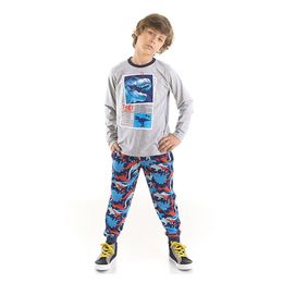 Denokids 2tlg. Outfit "T-rex Info" in Grau/ Blau - 76% | Gr&ouml;&szlig;e 104 | Kinderhosen