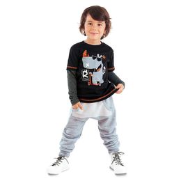 Denokids 2tlg. Outfit "Cool Rhino" in Grau/ Schwarz - 69% | Gr&ouml;&szlig;e 92 | Kinder-longsleeves