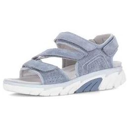 Gabor Sandalette ROLLINGSOFT, Damen, Gr. 43, blau, Textil, Veloursleder, Schuhe Sandalette, Keilabsatz, Riemchensandale mit Lochmuster und Ziern&auml;hten, G-Weite