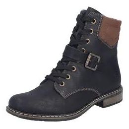 Schn&uuml;rstiefelette Rieker, Damen, Gr. 36, schwarz, cognac, Lederimitat, unifarben mit Farbeinsatz, Schuhe Schn&uuml;rstiefelette, Schn&uuml;rboots, Stiefelette, Blockabsatz, mit gepolstertem Schaftrand