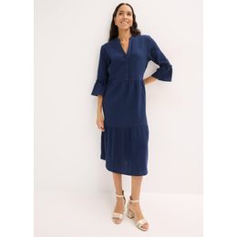 bonprix Maxikleid aus weichem Musselin, blau, Gr.50, Musselin-Kleid in trendigem Oversize-Fit, aus 100% Baumwolle,Musselin