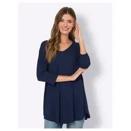 Oversize-Shirt Heine "Oversized Shirt", Damen, Gr. 40/42, blau (marine), 95% Viskose, 5% Elasthan, unifarben, V-Ausschnitt, Shirts
