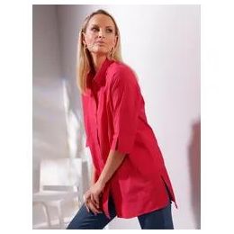 Longbluse Heine, Damen, Gr. 38, wei&szlig;, erdbeere, 50% Baumwolle, 50% Polyester, unifarben, V-Ausschnitt, Blusen Longbluse