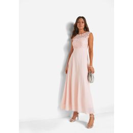 Maxikleid bonprix "Maxikleid mit Spitze", Damen, Gr. 38, N-Gr, rosa (perlrosa (l&auml;nge: regul&auml;r)), Spitze, Obermaterial: 100% Polyester. Futter: 100% Polyester. Spitze: 100% Polyester, unifarben, festlich, tailliert kn&ouml;chellang, Rundhals, Kleider Maxikleid, f&uuml;r festliche Anl&auml;sse, vollst&auml;ndig gef&uuml;ttert, taillierte Passform