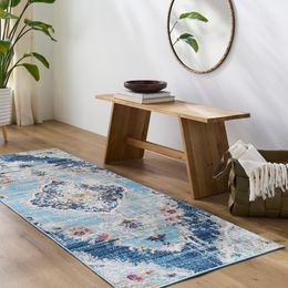 Teppich LIVABLISS "ADEN", blau, B:80cm H:10mm L:220cm, Kunstfaser, Teppiche, Teppich, Vintage Orientteppich, Kurzflor Boho Wohnzimmerteppich, L&auml;ufer