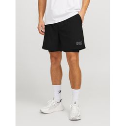 Jack & Jones Trainingsshorts JACK & JONES "JCOCNZ SHORTS WITH INNER TIGHTS NOOS", Damen, Gr. S, N-Gr, schwarz, Web, Obermaterial: 92% Polyester, 8% Elasthan, unifarben, kurz, Hosen