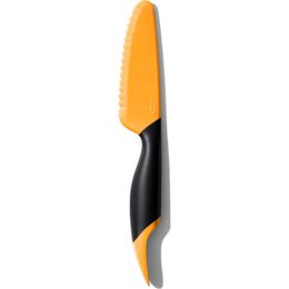 Obstschneider OXO GOOD GRIPS, orange, B:4cm L:25cm, Edelstahl, K&uuml;chenschneider, Obstschneider, Mangoschneider mit Portionierer und Riffelmesser