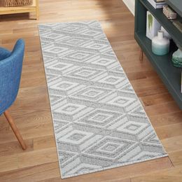 Teppich Carpet City "LINDO 8875", beige, B:80cm H:11mm L:300cm, Obermaterial: 100% Polyester, Teppiche, Teppich, Kurzflor, Hochtief-Muster/ 3D-Effekt, Fransen, Boho-Stil, Wohnzimmer