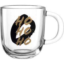 Tasse Leonardo "SILENZIO mit Spruch", transparent, B:12,5cm H:10cm &Oslash;:8,7cm, Glas, Trinkgef&auml;&szlig;e, Tasse, -HOHOHO-, 400ml