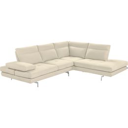Ecksofa Calia italia "Toby Wing, B/T: 288/232 cm, Multifunktionssofa, Designsofa, L-Form", wei&szlig; (bianco bull), B:288cm H:90cm T:232cm, Leder BULL (100% Leder), Sofas, Ecksofa, Sitztiefenverstellung und Armteilfunktion, F&uuml;&szlig;e chrom gl&auml;nzend