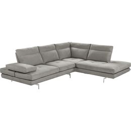 Ecksofa Calia italia "Toby Wing, B/T: 288/232 cm, Multifunktionssofa, Designsofa, L-Form", grau (grigio mario), B:288cm H:90cm T:232cm, Mikrofaser mit Nubuk Optik (100% Polyester), Sofas, Ecksofa, Sitztiefenverstellung und Armteilfunktion, F&uuml;&szlig;e chrom gl&auml;nzend
