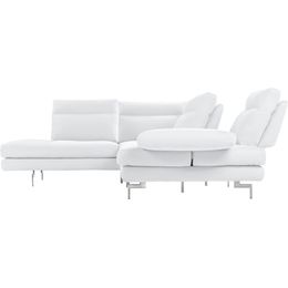 Ecksofa Calia italia "Toby Wing, B/T: 288/232 cm, Multifunktionssofa, Designsofa, L-Form", wei&szlig; (bianco puro bull), B:288cm H:90cm T:232cm, Leder BULL (100% Leder), Sofas, Ecksofa, Sitztiefenverstellung und Armteilfunktion, F&uuml;&szlig;e chrom gl&auml;nzend