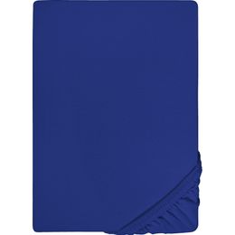 Spannbettlaken Biberna "Marc", blau (saphir), L:200cm, Jersey, Obermaterial: 100% Baumwolle, Bettlaken, Spannbettlaken, aus Baumwolle, f&uuml;r Matratzen bis 22 cm H&ouml;he, Bettlaken, Spannbetttuch