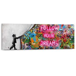 Deco-Panel Reinders "Graffiti follow your dreams", bunt (farbe bild(er): mehrfarbig), B:90cm H:30cm T:2cm, Bilder, Hobbyraum - Mehrfarbig - MDF - Street Art - 90x30 cm