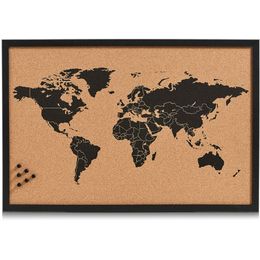 Pinnwand zeller PRESENT "World", braun (schwarz, braun), B:60cm H:40cm T:1,4cm, Holzrahmen, Kork, Pappe, Tafeln, Memoboard, aus Kork, Motiv Weltkarte