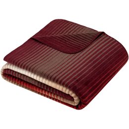 Wohndecke Ibena "Ranchi", rot (rot, beige), B:150cm L:200cm, Baumwolle, Polyacryl, Polyester, Wohndecken, Wohndecke, mit harmonischem Farbverlauf