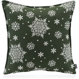 HOCK Dekokissen H.O.C.K. "Snow Flakes", gr&uuml;n (dunkelgr&uuml;n, tannengr&uuml;n, gemustert), B:50cm H:10cm L:50cm, Obermaterial: 42% Polyester, 37% Polyacryl, 21% Baumwolle. F&uuml;llung: 100% Polyester, Dekokissen_Sitzkissen_Kissenh&uuml;llen, Schneeflocke, traditionell, bestickte Schneeflocken, inkl. F&uuml;llung