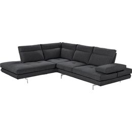 Ecksofa Calia italia "Toby Wing, B/T: 288/232 cm, Multifunktionssofa, Designsofa, L-Form", schwarz (nero quebec), B:288cm H:90cm T:232cm, Synthetische Faser (100% Polyester), Sofas, Ecksofa, Sitztiefenverstellung und Armteilfunktion, F&uuml;&szlig;e chrom gl&auml;nzend
