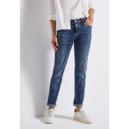 Regular-fit-Jeans Street One "Style Jane", Damen, Gr. 27, L&auml;nge 28, blau (mid blau random washed), Denim/Jeans, Obermaterial: 82% Baumwolle, 15% Polyester, 3% Elasthan, unifarben, regular fit kn&ouml;chellang, Jeans, im Five-Pocket Style
