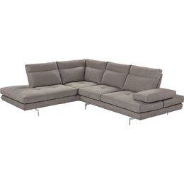 Ecksofa Calia italia "Toby Wing, B/T: 288/232 cm, Multifunktionssofa, Designsofa, L-Form", grau (sabbia quebec), B:288cm H:90cm T:232cm, Synthetische Faser (100% Polyester), Sofas, Ecksofa, Sitztiefenverstellung und Armteilfunktion, F&uuml;&szlig;e chrom gl&auml;nzend