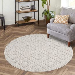 Teppich Carpet City "CLASICO 8927", beige (creme), H:11mm &Oslash;:160cm, Obermaterial: 100% Polyester, Teppiche, Teppich, Kurzflor, Hochtief-Muster, Boho, Wohnzimmer