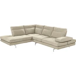 Ecksofa Calia italia "Toby Wing, B/T: 288/232 cm, Multifunktionssofa, Designsofa, L-Form", beige (ecr&ugrave; mario), B:288cm H:90cm T:232cm, Mikrofaser mit Nubuk Optik (100% Polyester), Sofas, Ecksofa, Sitztiefenverstellung und Armteilfunktion, F&uuml;&szlig;e chrom gl&auml;nzend