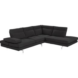Ecksofa Calia italia "Toby Wing, B/T: 288/232 cm, Multifunktionssofa, Designsofa, L-Form", grau (grigio scuro bull), B:288cm H:90cm T:232cm, Leder BULL (100% Leder), Sofas, Ecksofa, Sitztiefenverstellung und Armteilfunktion, F&uuml;&szlig;e chrom gl&auml;nzend