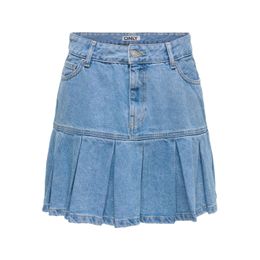 Jeansrock Only "ONLEMERSON REG PLEATED DNM SKIRT TAI", Damen, Gr. L, light blau denim, Denim/Jeans, Obermaterial: 100% Baumwolle, unifarben, kurz, R&ouml;cke Jeansrock, Baumwolle, Regular Waist