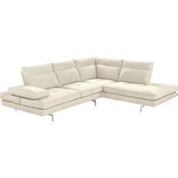 Ecksofa Calia italia "Toby Wing, B/T: 288/232 cm, Multifunktionssofa, Designsofa, L-Form", wei&szlig; (avorio mario), B:288cm H:90cm T:232cm, Mikrofaser mit Nubuk Optik (100% Polyester), Sofas, Ecksofa, Sitztiefenverstellung und Armteilfunktion, F&uuml;&szlig;e chrom gl&auml;nzend