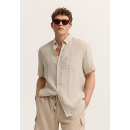Kurzarmhemd Bugatti, Herren, Gr. L, Normalgr&ouml;&szlig;en, 40, beige, Canvas, 100% Leinen, unifarben, normal, Hemden, Modern Fit aus Leinen mit Button-Down-Kragen