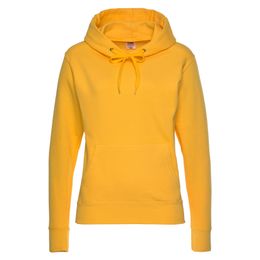 Kapuzensweatshirt Fruit of the Loom "Classic hooded Sweat Lady-Fit", Damen, Gr. XS (34), gelb (sonnengelb), Sweatware, Obermaterial: 80% Baumwolle, 20% Polyester, unifarben, figurumspielend h&uuml;ftlang, Rundhals, B&uuml;ndchen, Sweatshirts, mit K&auml;ngurutaschen