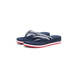 Zehentrenner Tommy Hilfiger "TH FLAG PRINT SUMMER SANDAL", Herren, Gr. 38, dunkelblau, wei&szlig;, rot, Textil, Schuhe Zehentrenner, Keilabsatz, Plateau, Sommerschuh, Dianette mit gestreifter Bandage