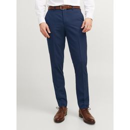 Jack & Jones Anzughose JACK & JONES "JPRFRANCO Hose mit schmalem Bein und cleanem Look", Herren, Gr. 46, N-Gr, blau (schwarz navy), Web, Obermaterial: 78% Polyester, 17% Viskose, 4% Elasthan, 1% sonstige Fasern, unifarben, slim fit normal, Hosen Anzughose, meliert, modisch, slim fit, Kunstfaser